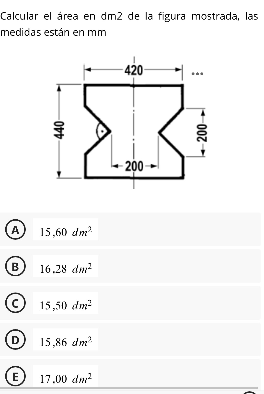 Calcular el área en $dm^2$ de la figura | StudyX