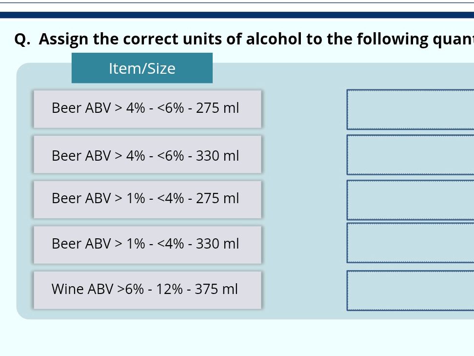 Q. Assign the correct units of alcohol to | StudyX