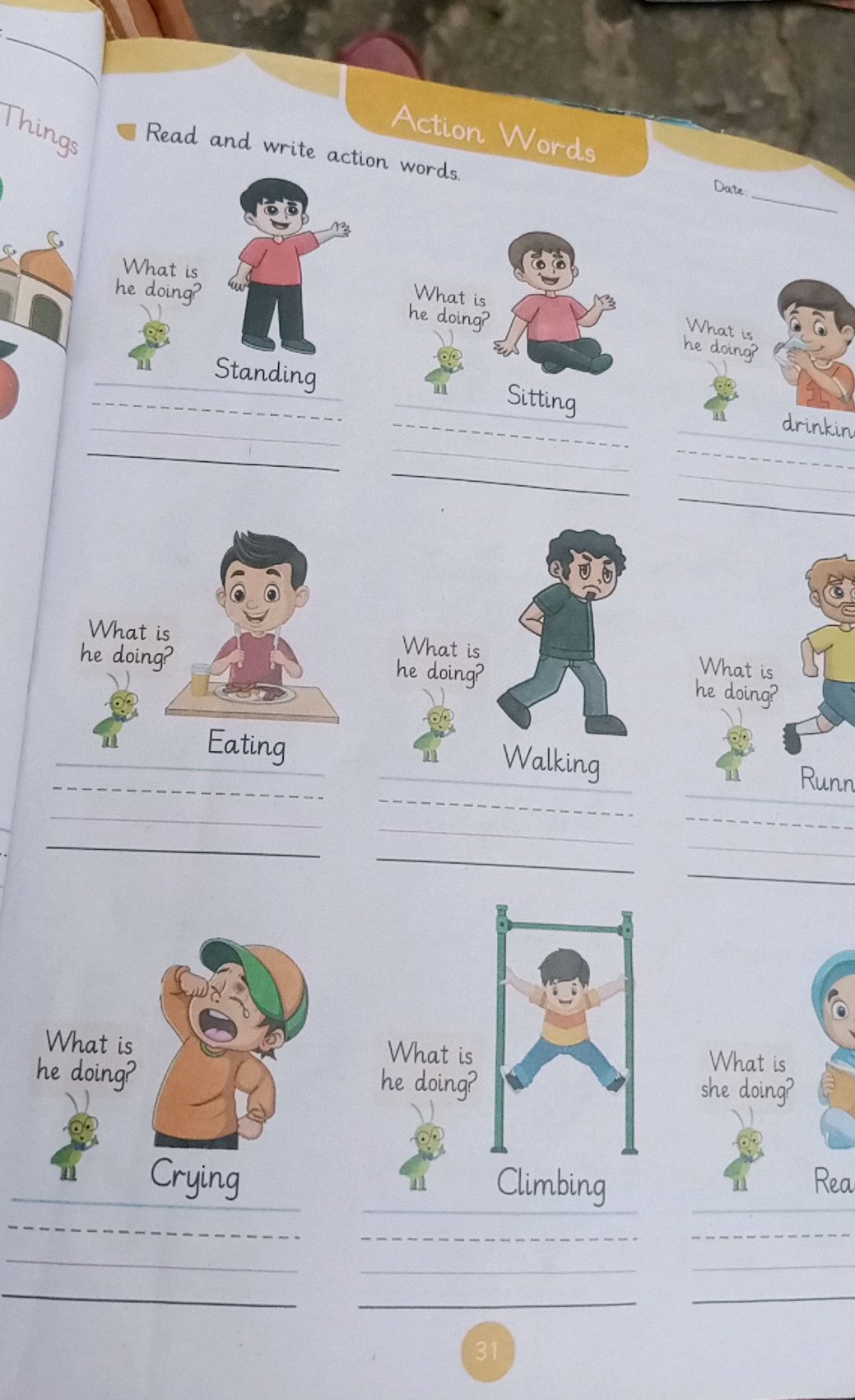 Read and write action words. What is he | StudyX