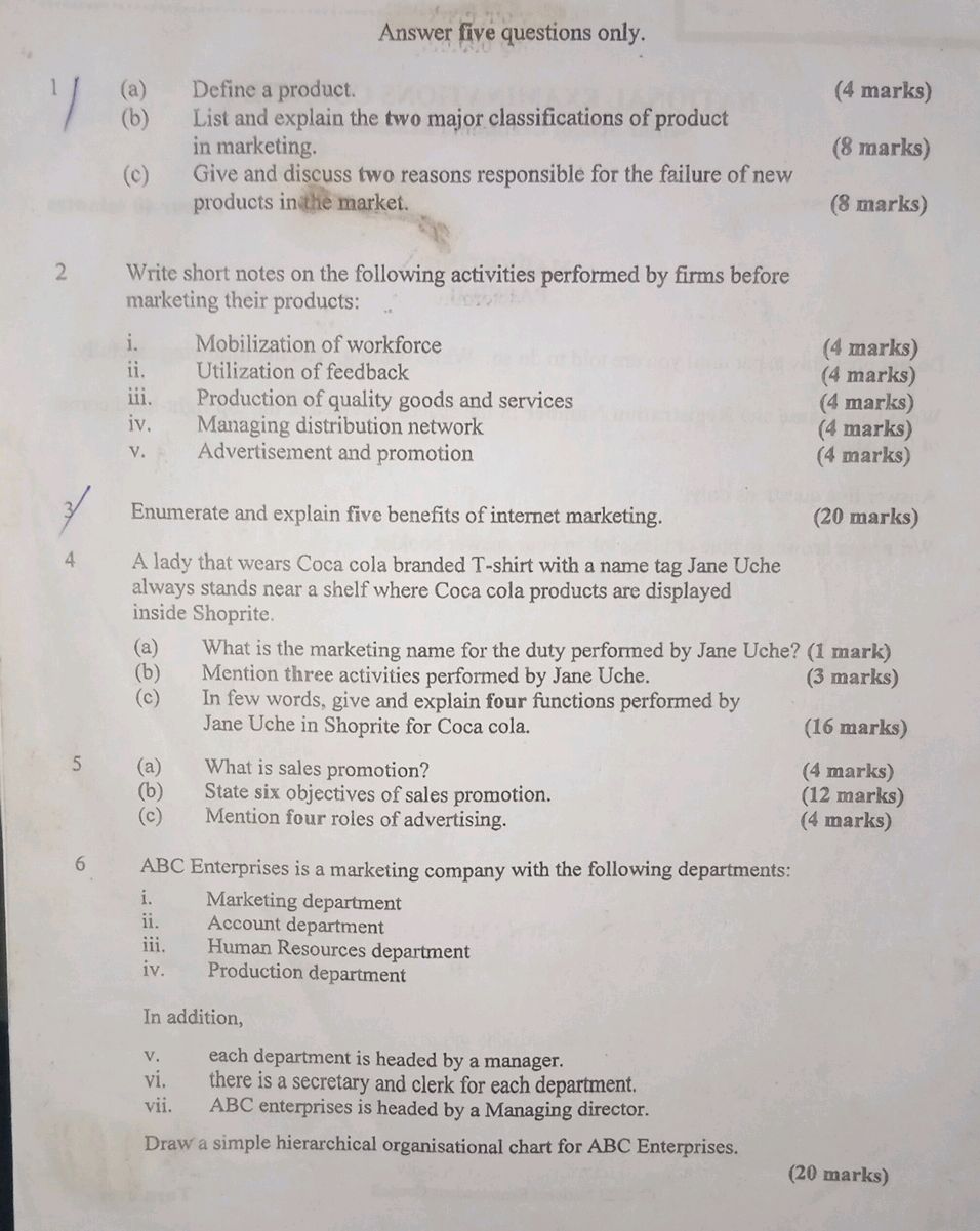 Answer five questions only. 1. (a) Define | StudyX