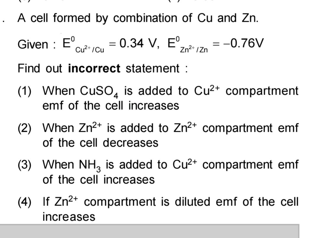 A cell formed by combination of Cu and Zn. | StudyX