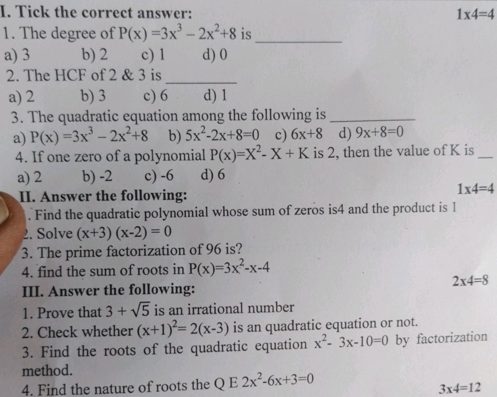 I. Tick the correct answer: 1. The degree | StudyX