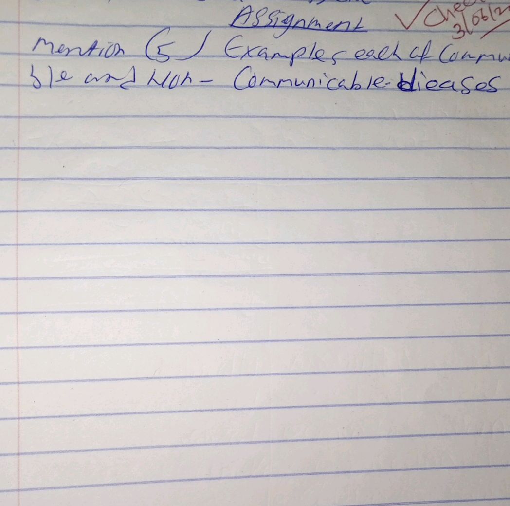 Mention (5) Examples each of Communicable | StudyX