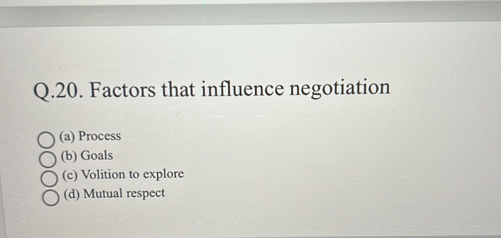 Q.20. Factors that influence negotiation (a)