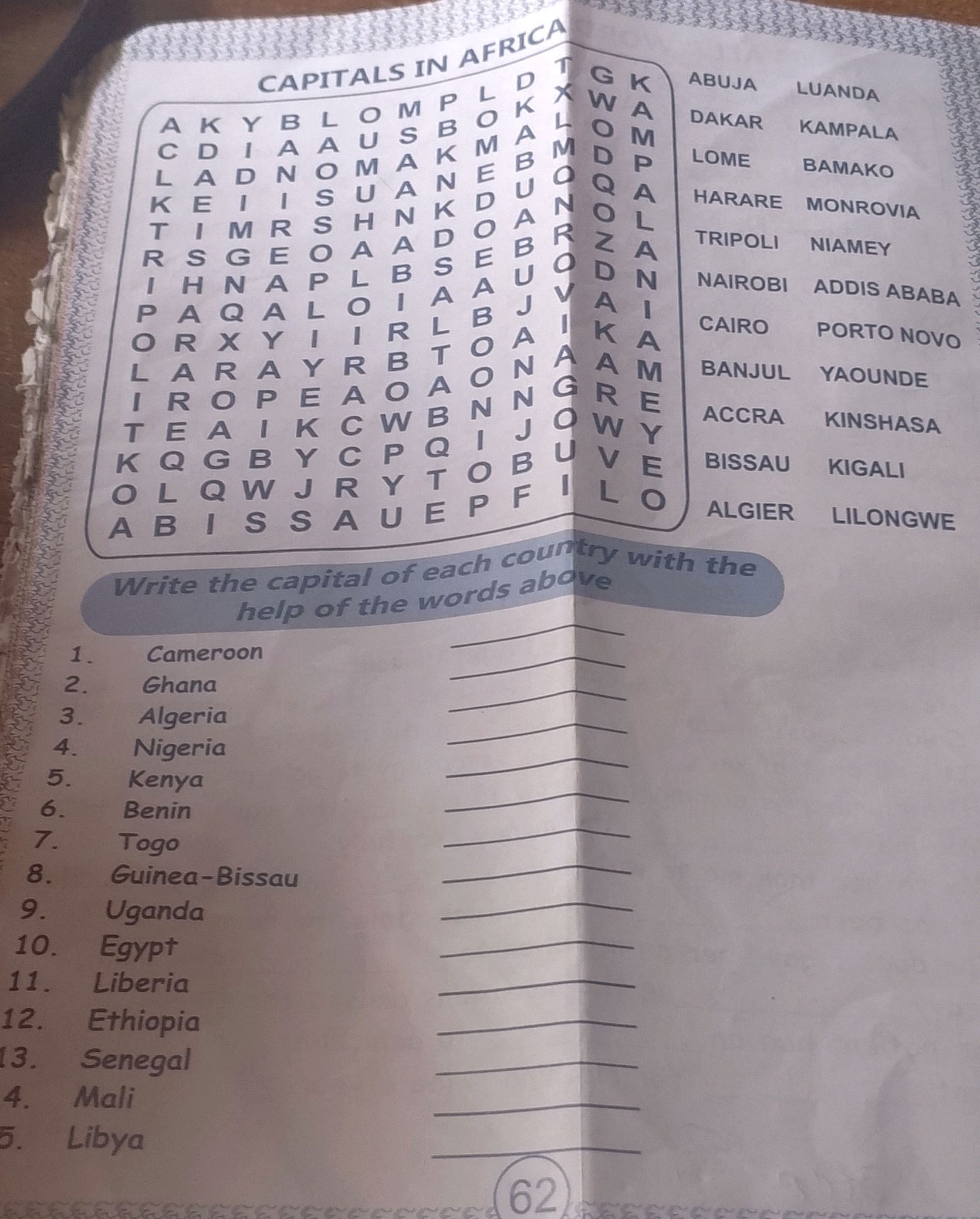 Write the capital of each country with the | StudyX