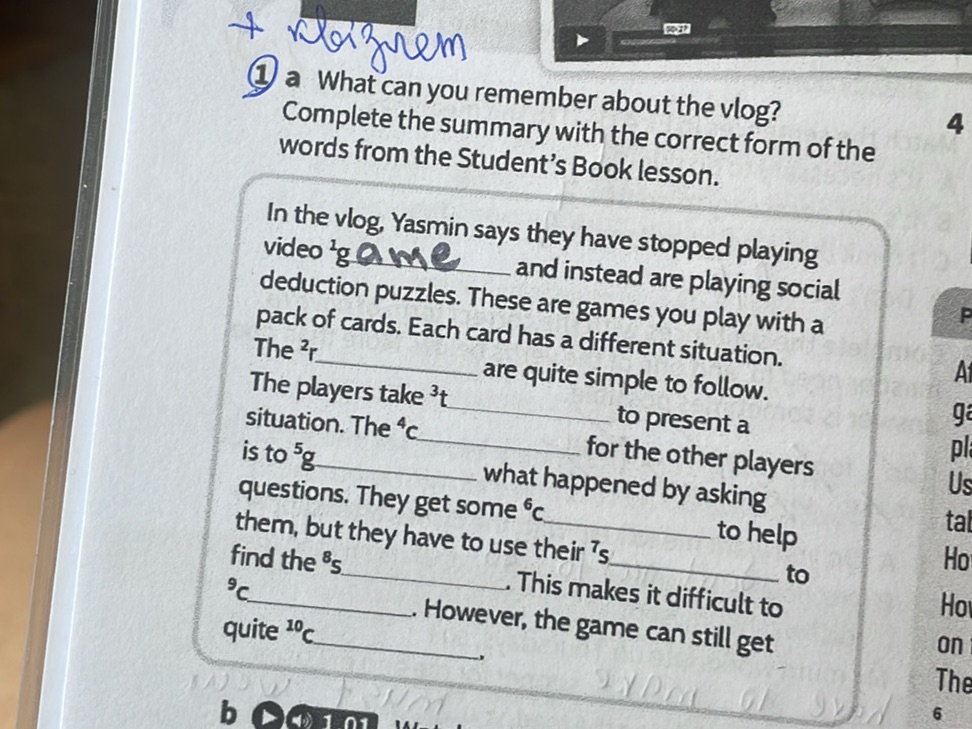 a What can you remember about the vlog? | StudyX