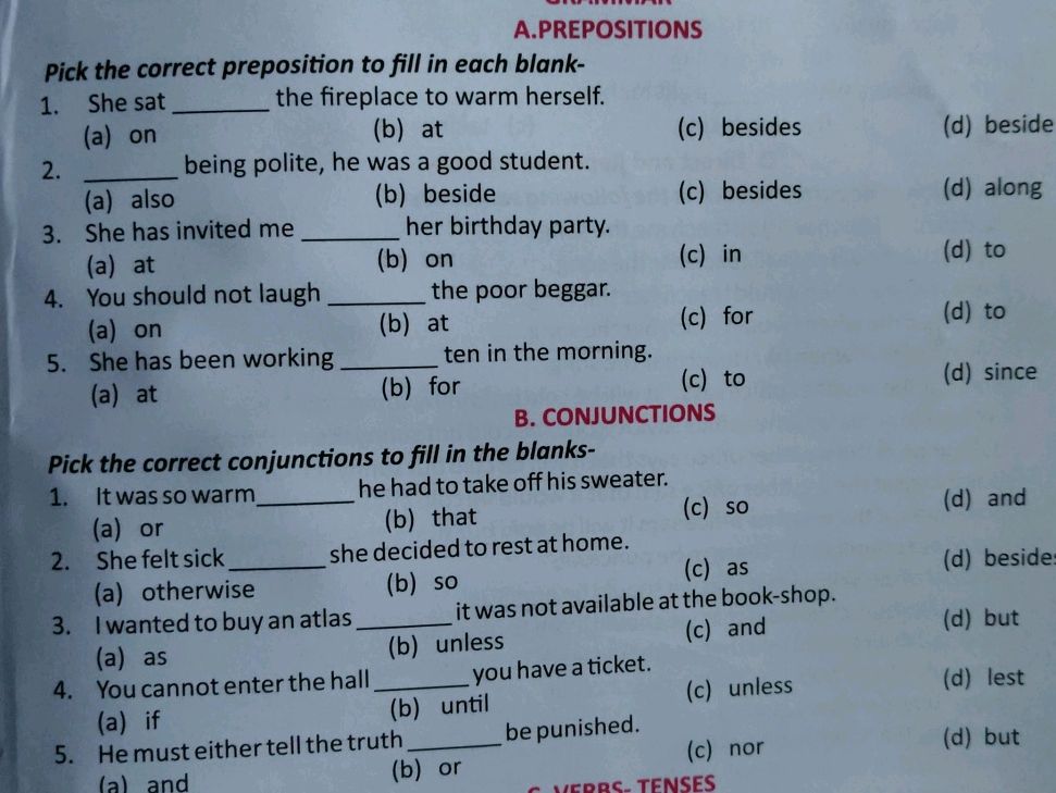 A. PREPOSITIONS Pick the correct preposition | StudyX
