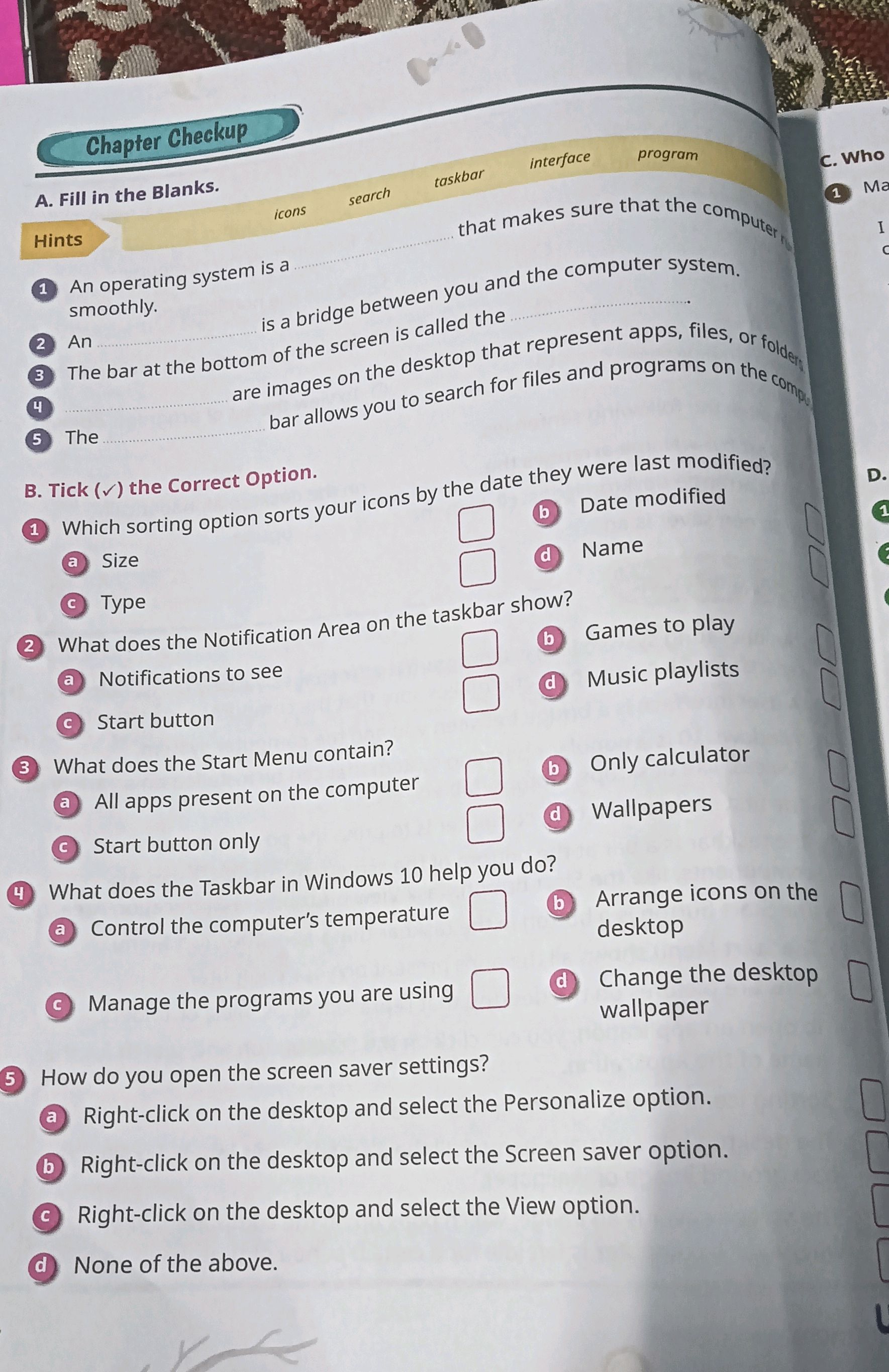 A. Fill in the Blanks. 1. An operating | StudyX