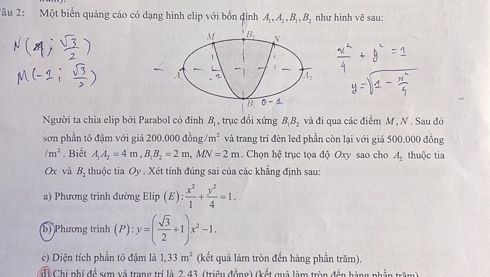 Câu 2: Một biển quảng cáo có dạng hình elip | StudyX