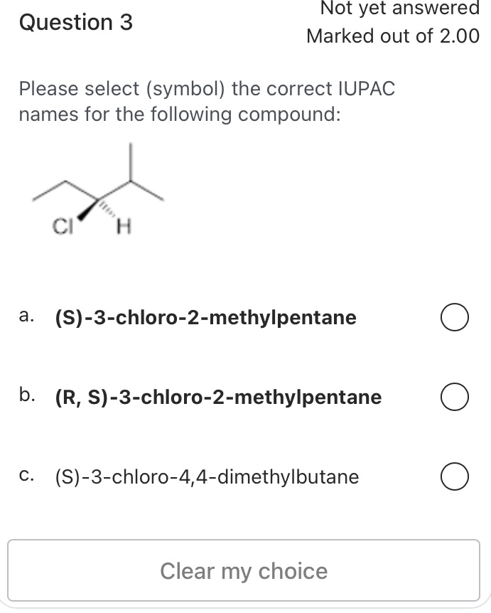 Please select (symbol) the correct IUPAC | StudyX