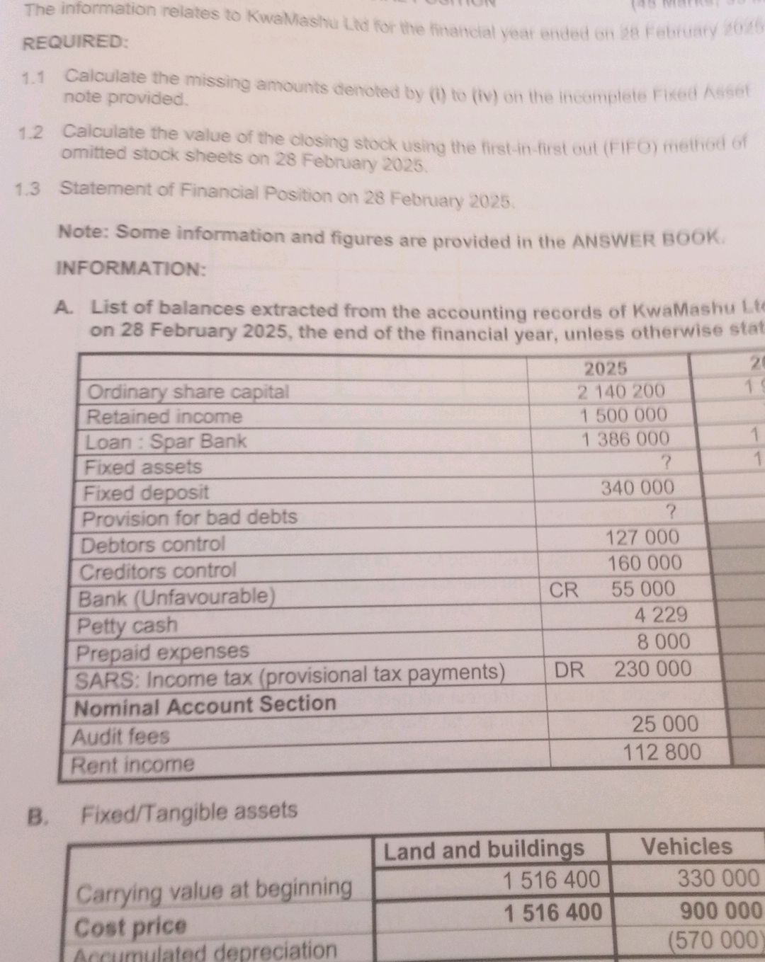 REQUIRED: 1.1 Calculate the missing amounts | StudyX