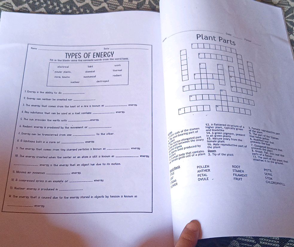 TYPES OF ENERGY Fill in the blanks using the | StudyX