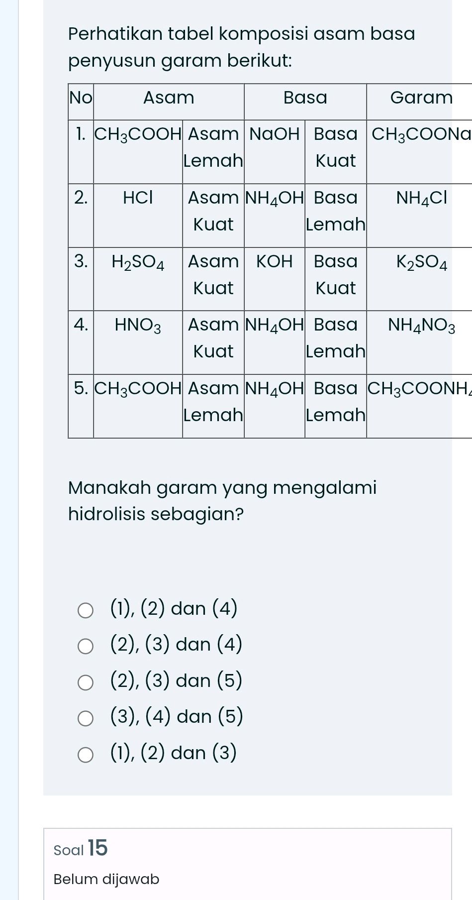 Perhatikan tabel komposisi asam basa | StudyX