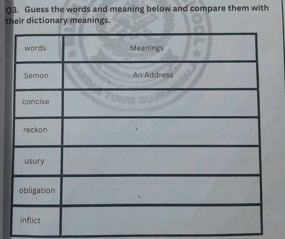 Q3. Guess the words and meaning below and | StudyX