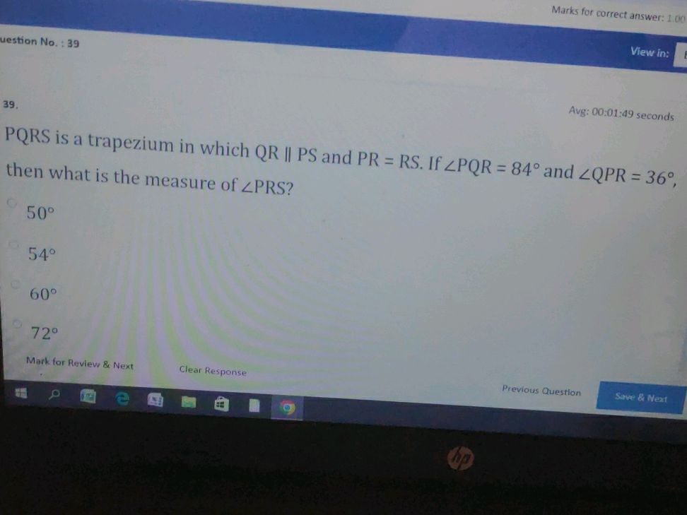 PQRS is a trapezium in which QR || PS and PR | StudyX