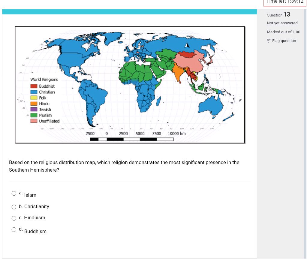 Based on the religious distribution map, | StudyX