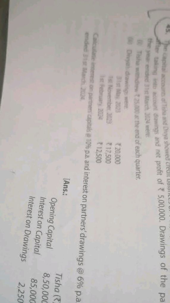 The capital accounts of Tisha and Divya | StudyX