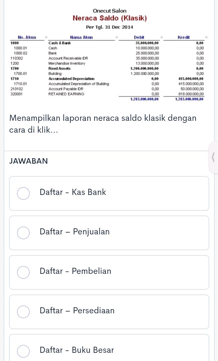 Menampilkan laporan neraca saldo klasik | StudyX