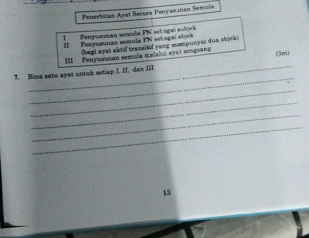 7. Bina satu ayat untuk setiap I, II, dan | StudyX