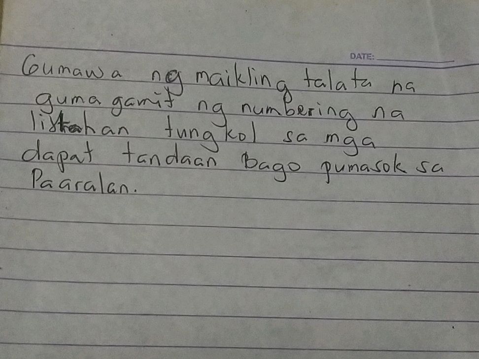 Gumawa ng maikling talata na guma gamit ng | StudyX