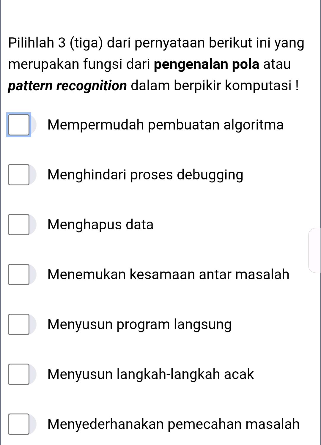 Pilihlah 3 (tiga) dari pernyataan berikut | StudyX