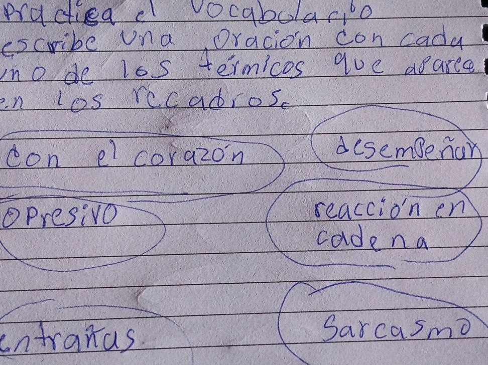 Practica el vocabulario escribe una oración | StudyX