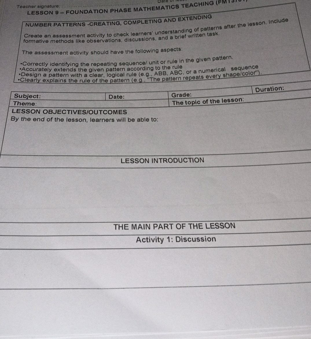 LESSON 9 - FOUNDATION PHASE MATHEMATICS | StudyX