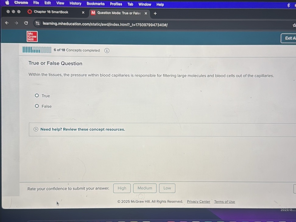 True or False Question Within the tissues, | StudyX