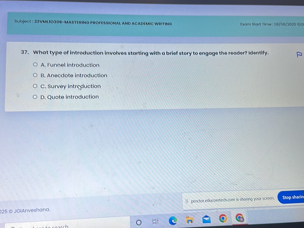 37. What type of introduction involves | StudyX