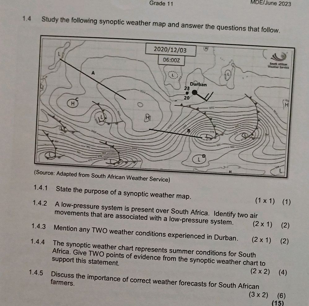 1.4 Study the following synoptic weather map | StudyX