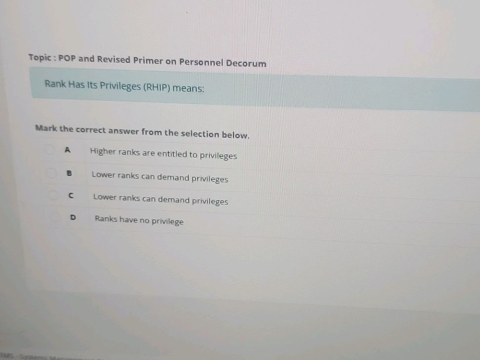 Rank Has Its Privileges (RHIP) means: Mark | StudyX