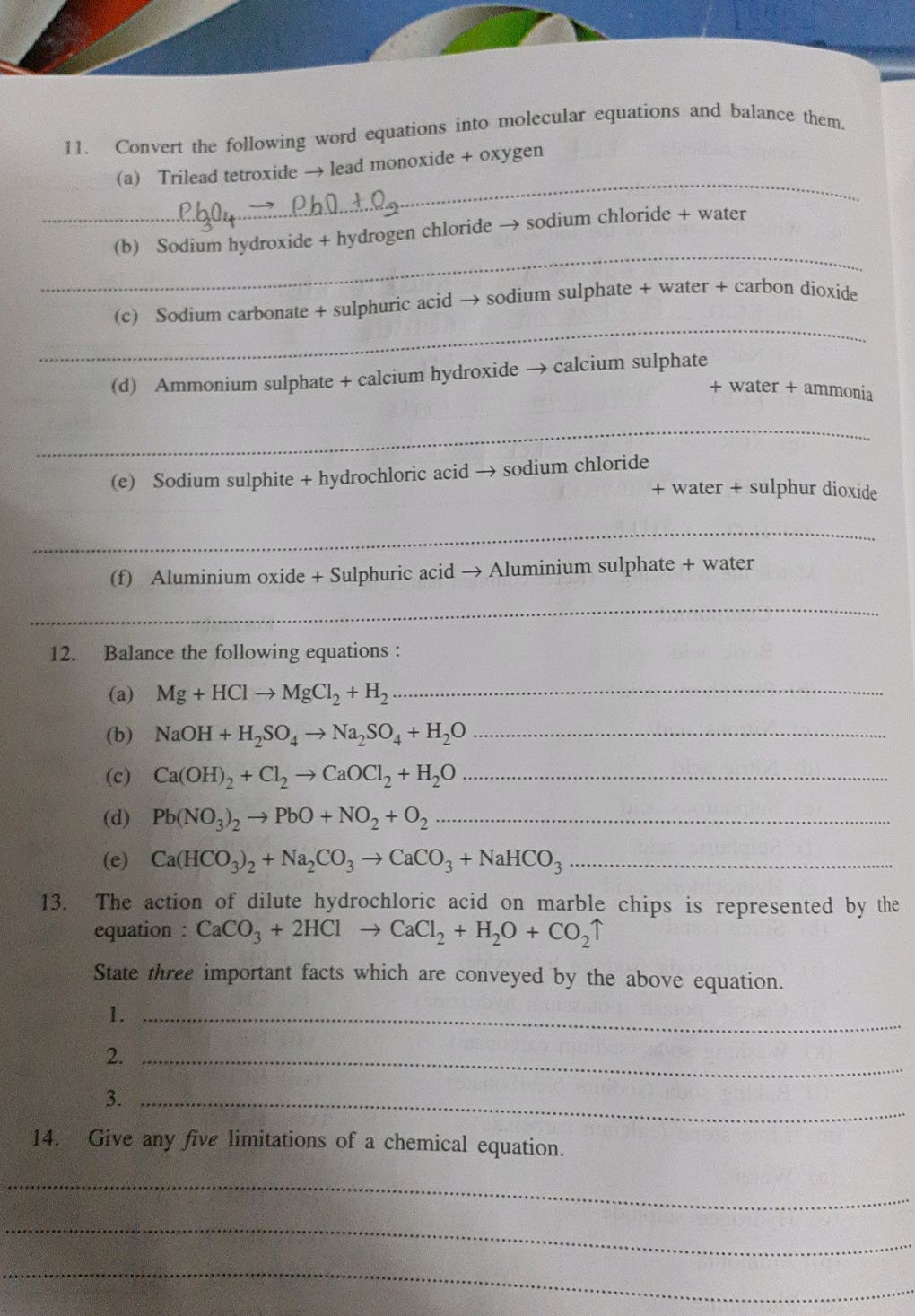 11. Convert the following word equations | StudyX