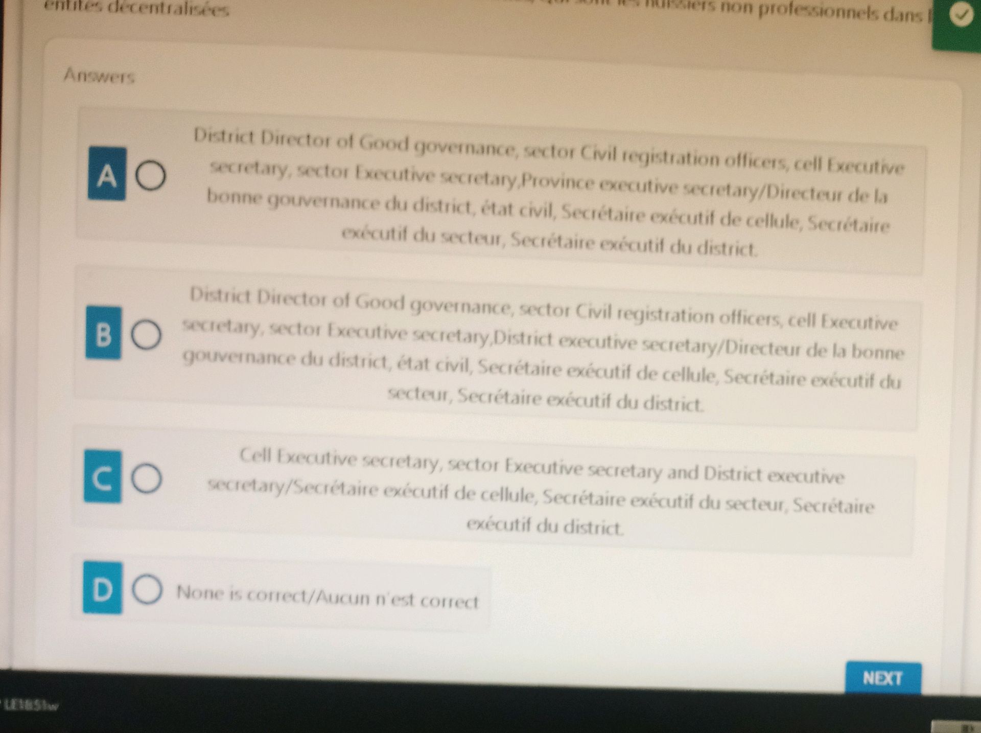 A. District Director of Good governance, | StudyX