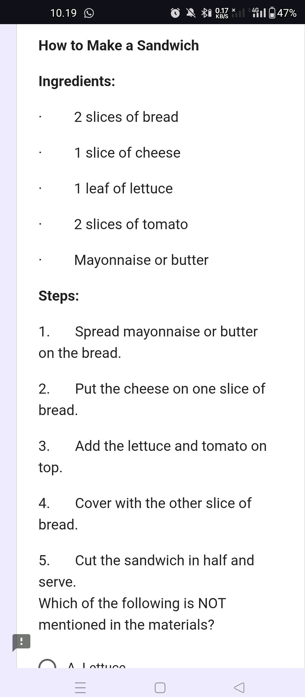 How to Make a Sandwich Ingredients: - 2 | StudyX