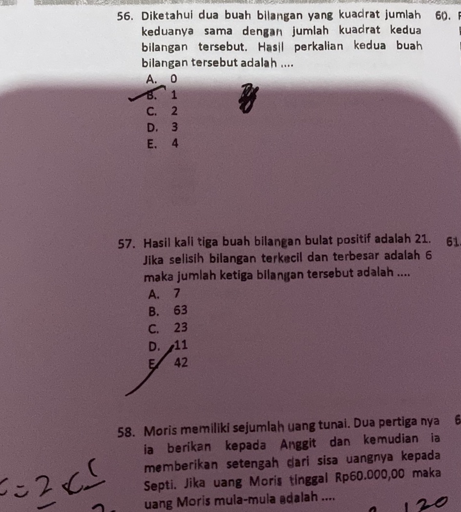 56. Diketahui dua buah bilangan yang kuadrat | StudyX
