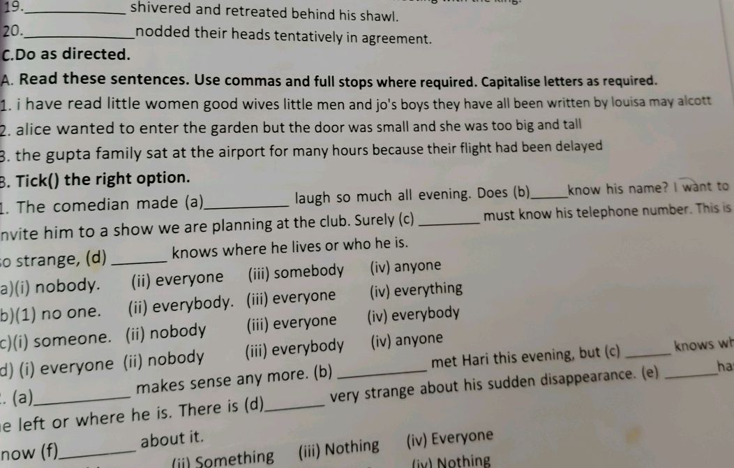 A. Read these sentences. Use commas and full | StudyX