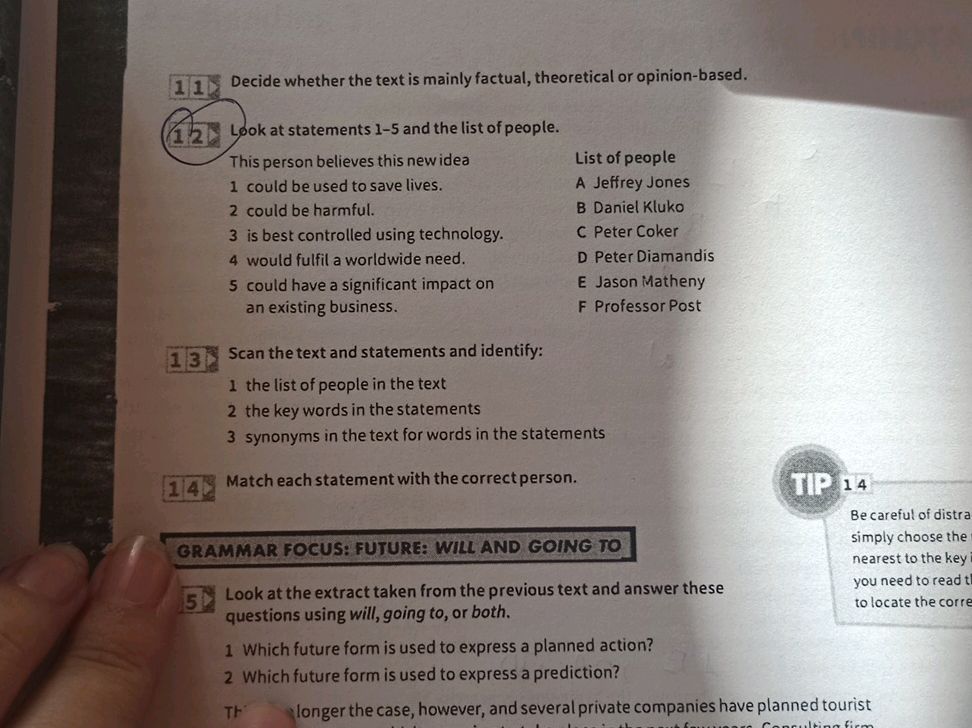 12 Look at statements 1-5 and the list of