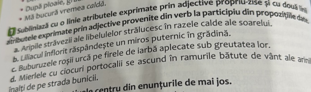 Subliniază cu o linie atributele exprimate | StudyX