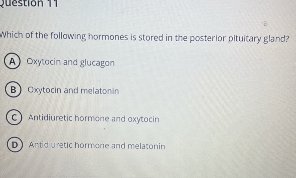 Which of the following hormones is stored in | StudyX