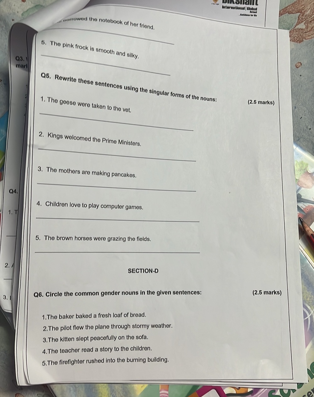 Q5. Rewrite these sentences using the | StudyX