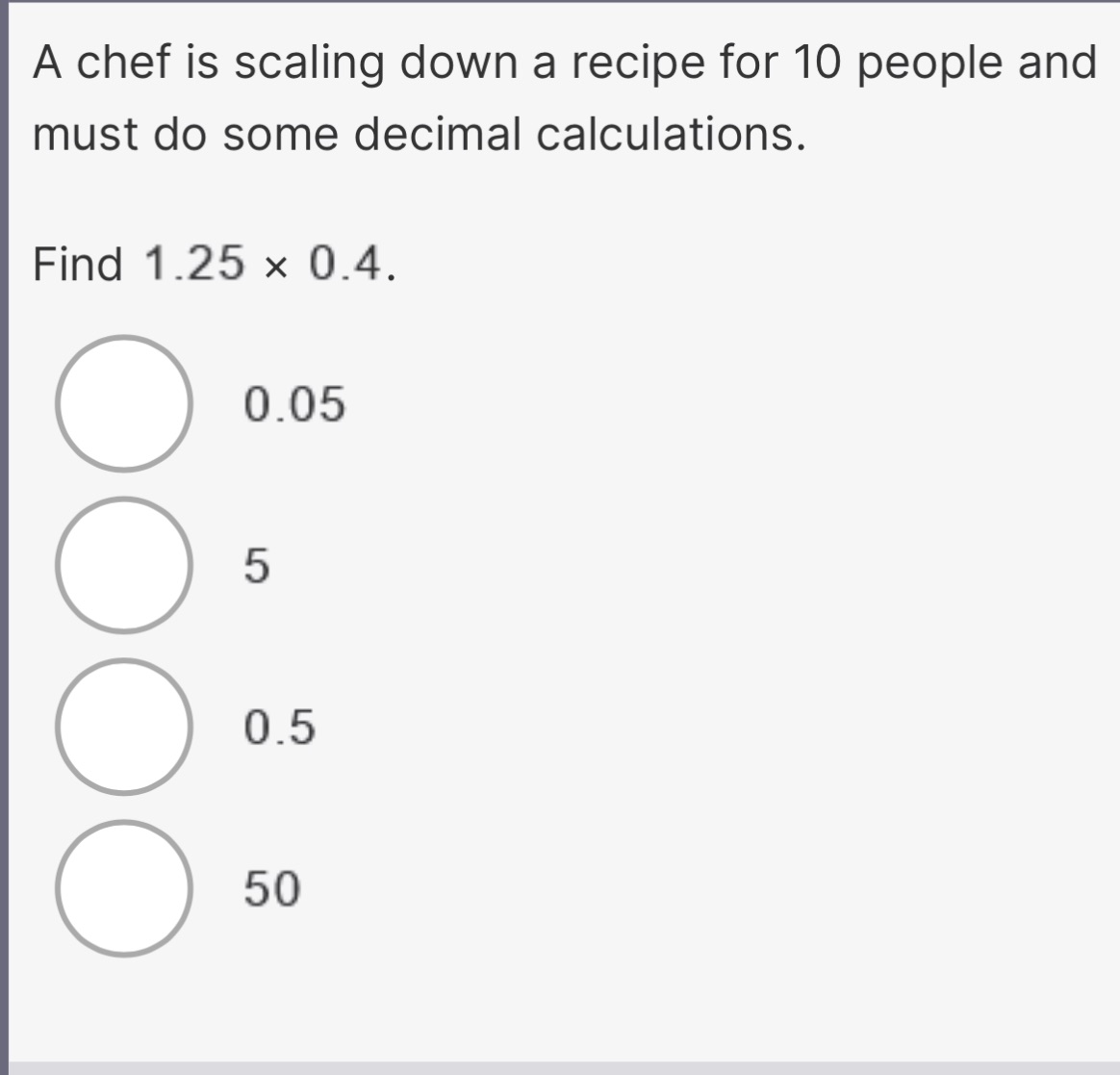 A chef is scaling down a recipe for 10
