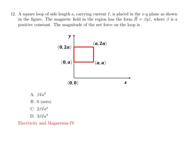 12. A square loop of side length *a*, | StudyX