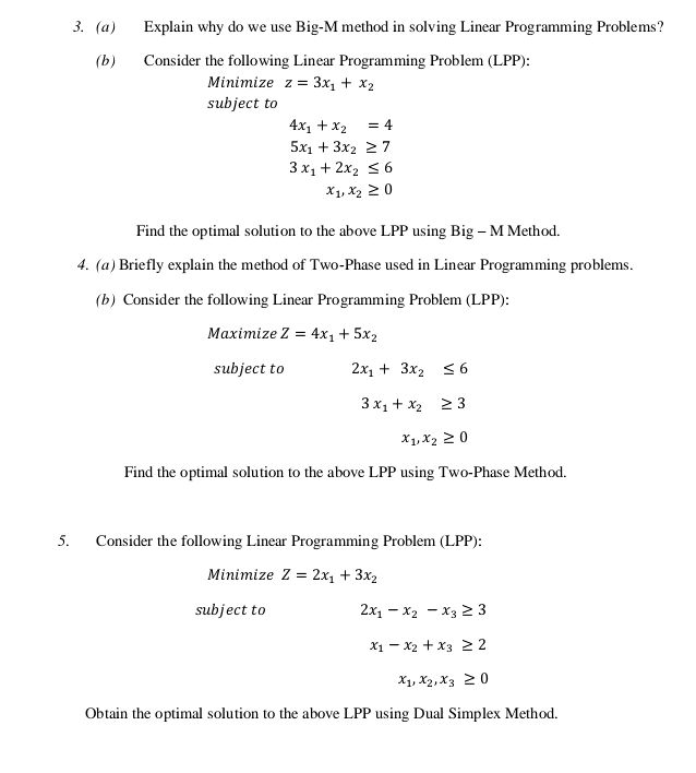 3. (a) Explain why do we use Big-M method in | StudyX