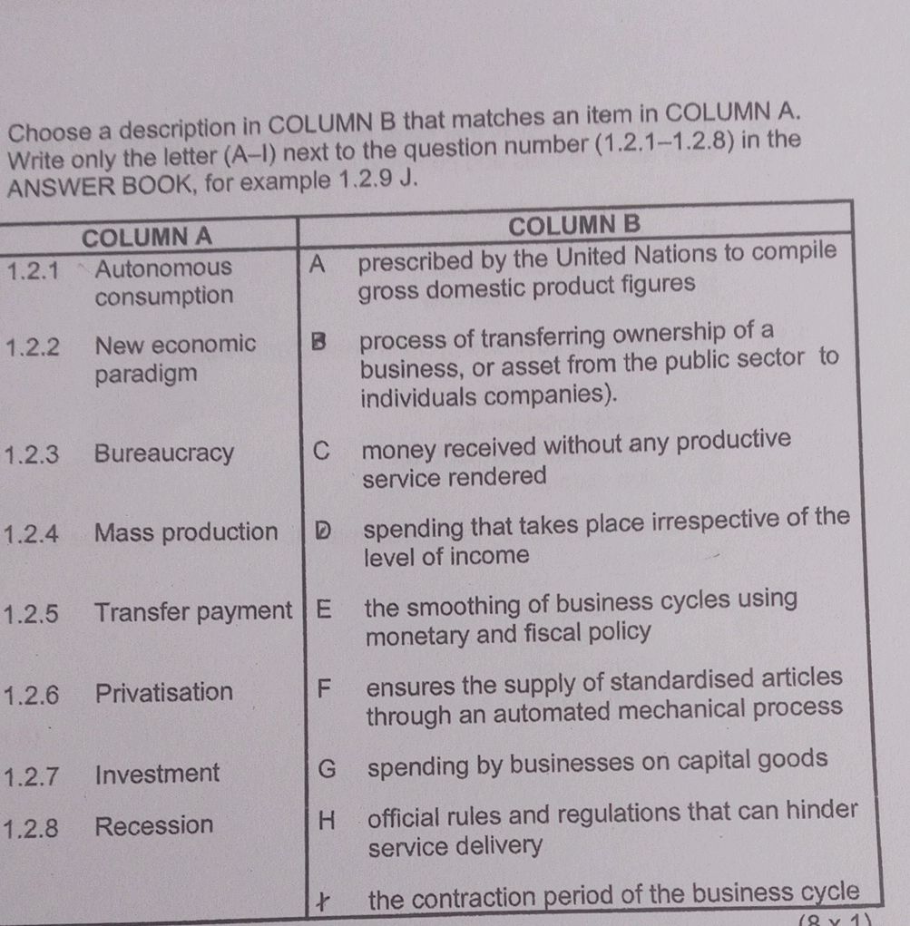 Choose a description in COLUMN B that | StudyX