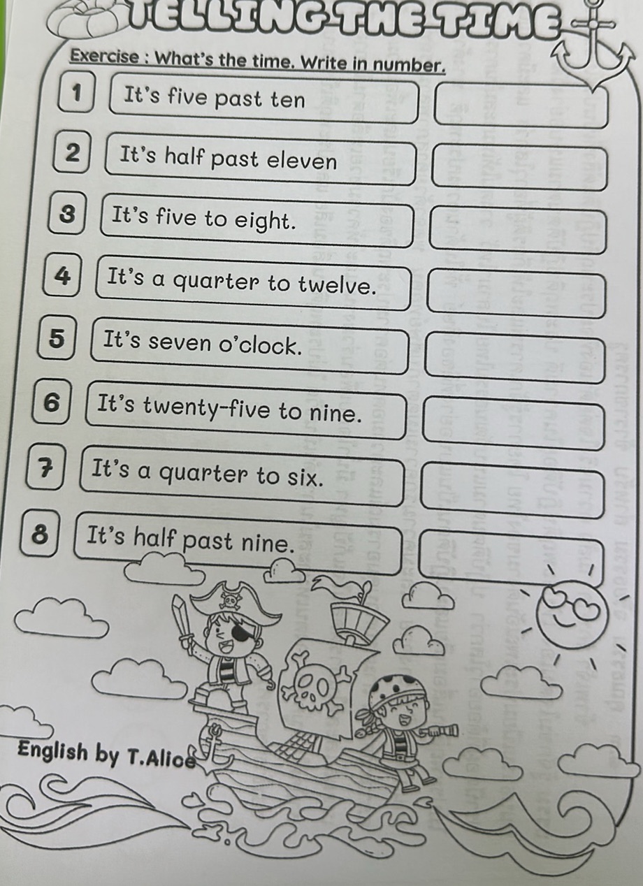 Exercise: What's the time. Write in number. | StudyX