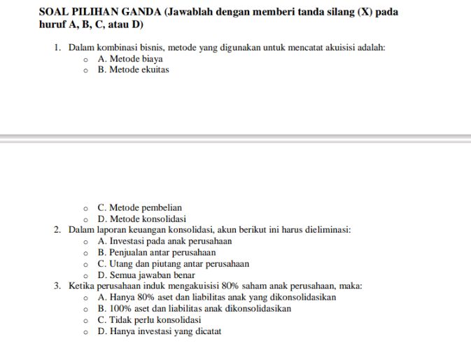 SOAL PILIHAN GANDA (Jawablah dengan memberi | StudyX