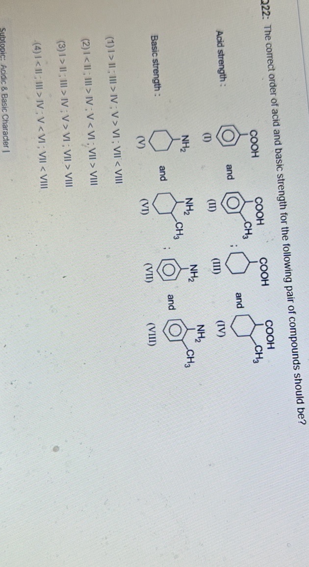 Q22: The correct order of acid and basic | StudyX