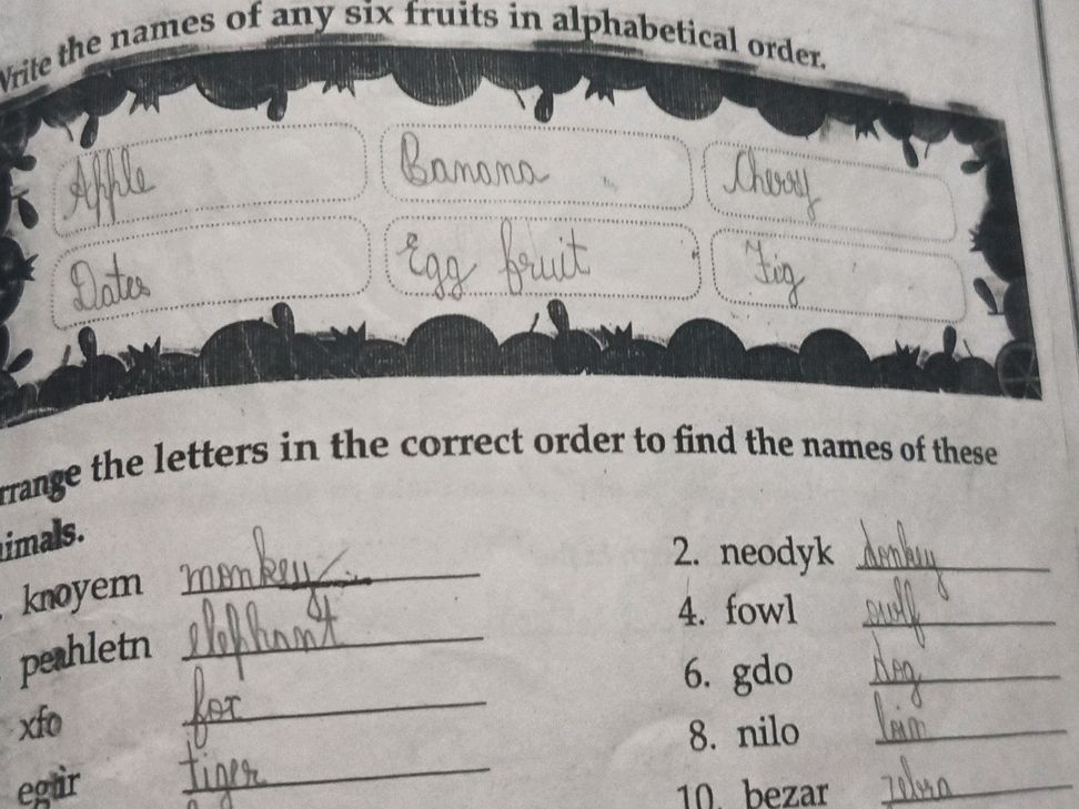 Write the names of any six fruits in | StudyX