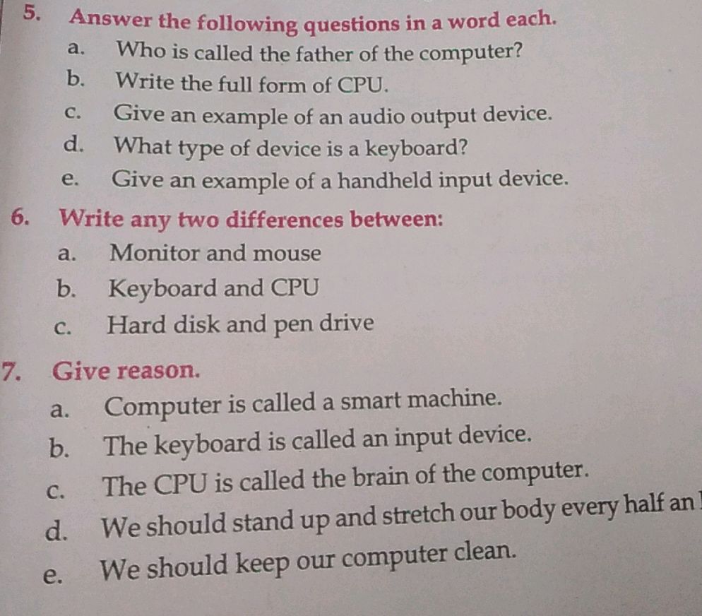 5. Answer the following questions in a word | StudyX