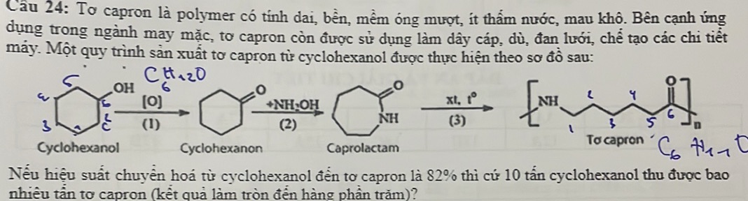 Câu 24: To capron là polymer có tính dai,